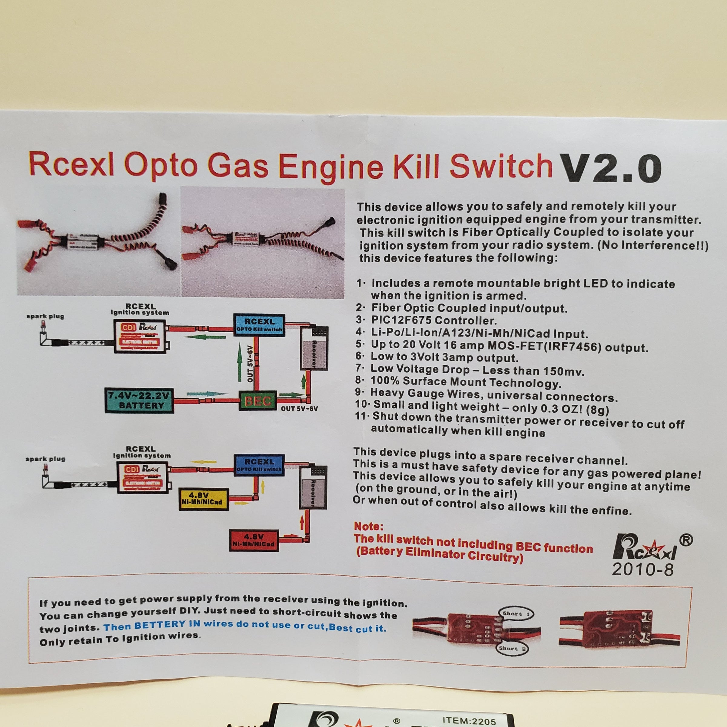 Rcexl Opto Gas Engine Kill Switch V2.0 $15 | Zoom RC